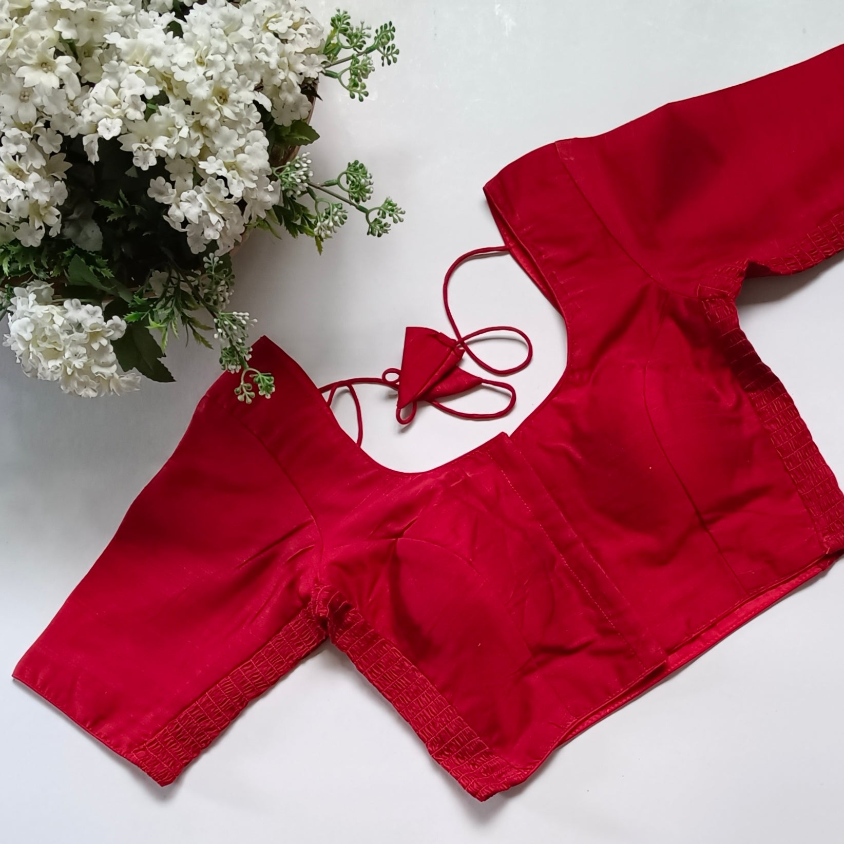 Classic red plain flexi fit blouse – www.swakalp.com